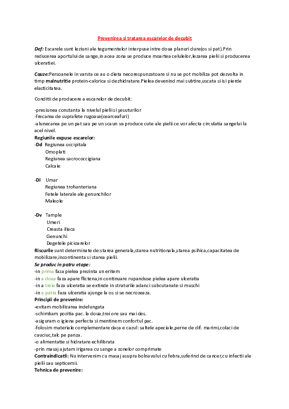 (DOC) Prevenirea si tratarea escarelor de decubit