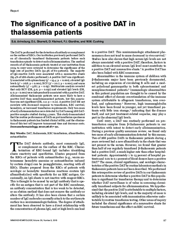 (PDF) The significance of a positive DAT in thalassemia patients