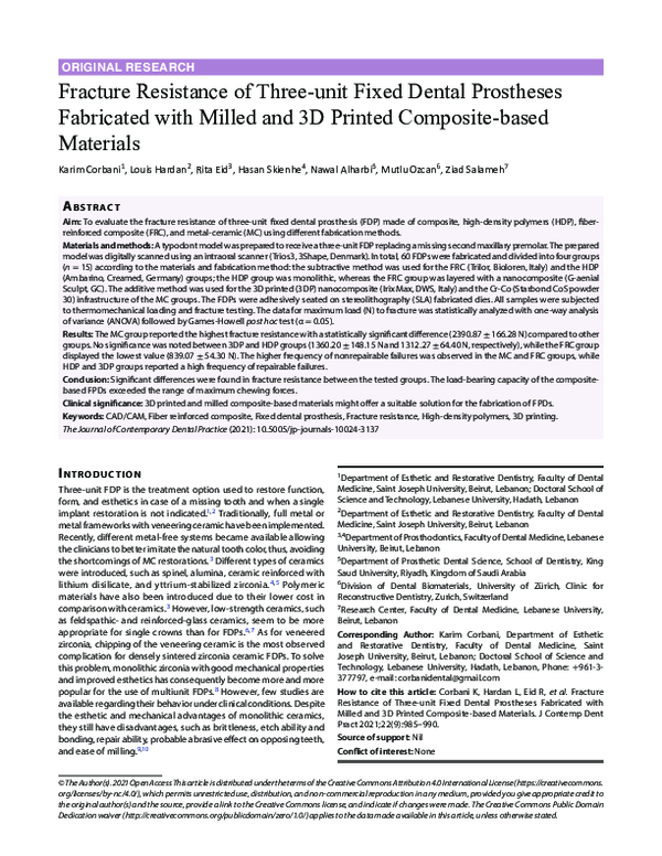 (PDF) Fracture Resistance of Three-unit Fixed Dental Prostheses Fabricated with Milled and 3D ...