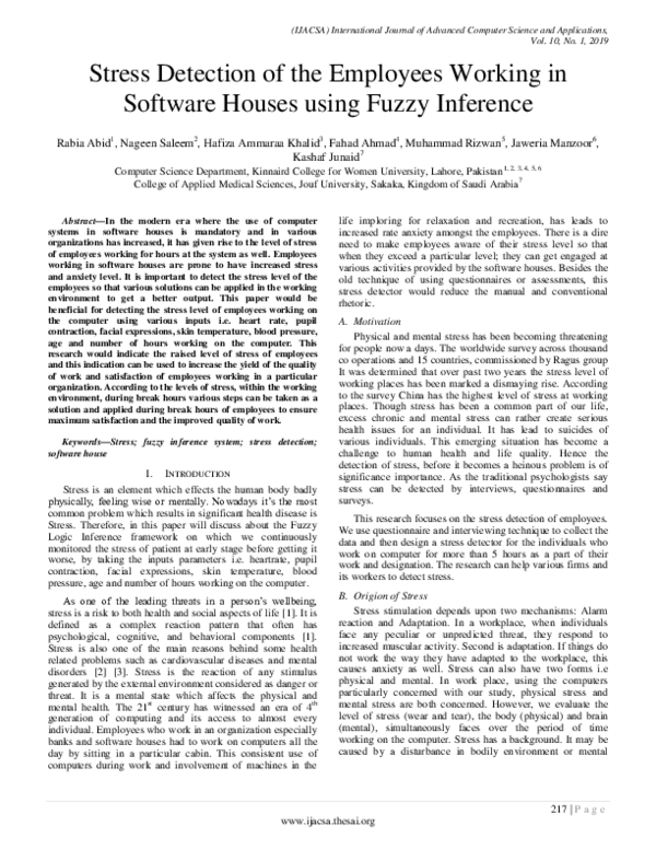 (PDF) Stress Detection of the Employees Working in Software Houses ...
