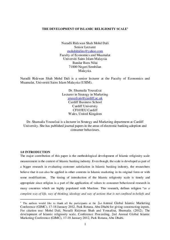 (PDF) The Development of Islamic Religiosity Scale