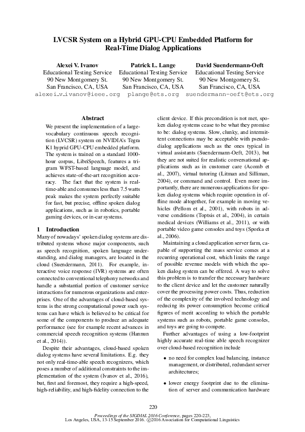 (PDF) LVCSR System on a Hybrid GPU-CPU Embedded Platform for Real-Time Dialog Applications