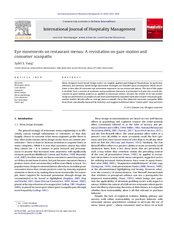 (PDF) Eye movements on restaurant menus: A revisitation on gaze motion ...