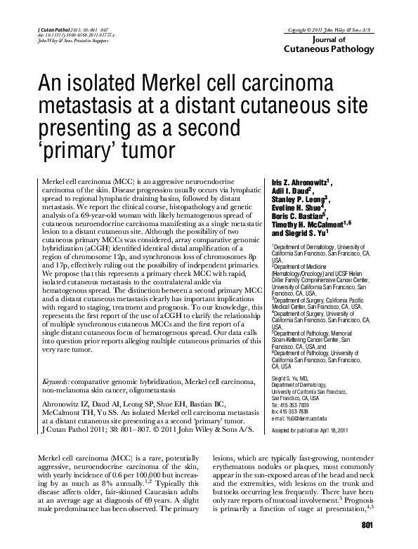 (PDF) An isolated Merkel cell carcinoma metastasis at a distant ...