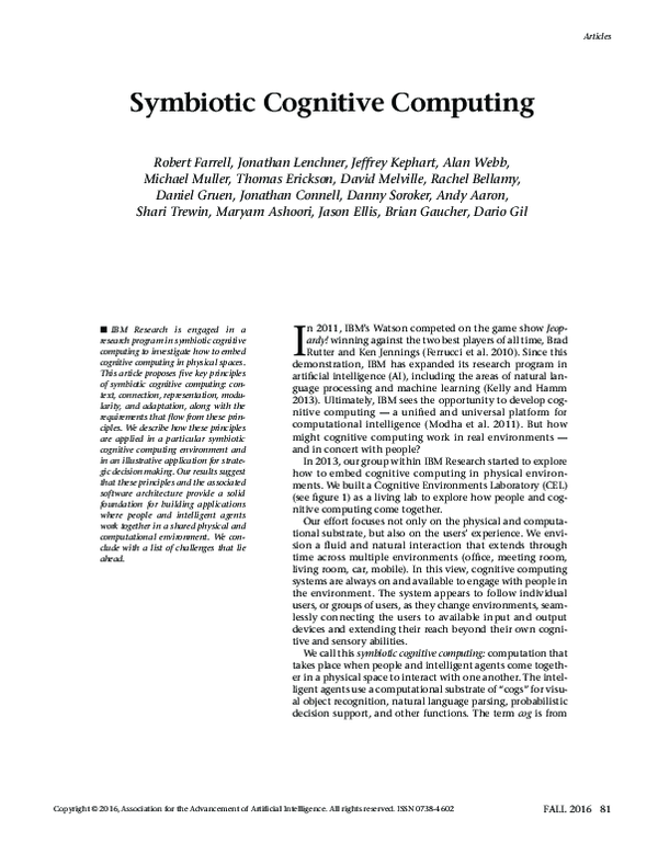 (PDF) Symbiotic Cognitive Computing