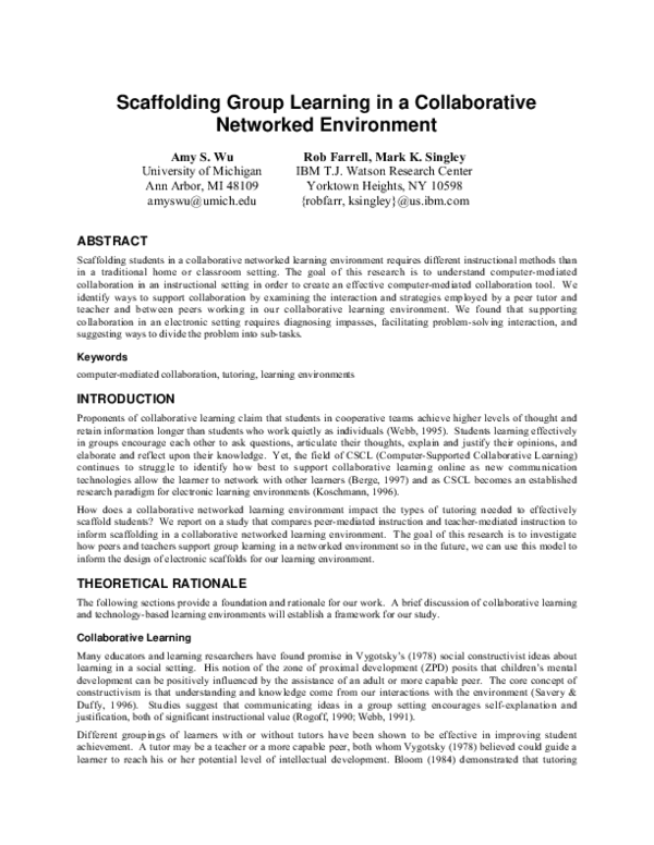 (PDF) Scaffolding group learning in a collaborative networked environment