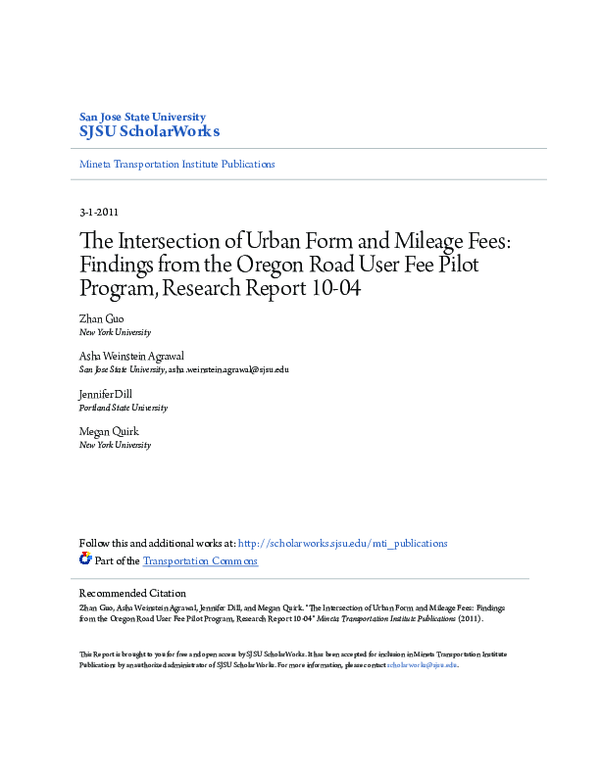 (PDF) The Intersection of Urban Form and Mileage Fees: Findings from ...