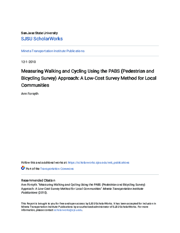 (PDF) Measuring Walking and Cycling Using the PABS (Pedestrian and ...