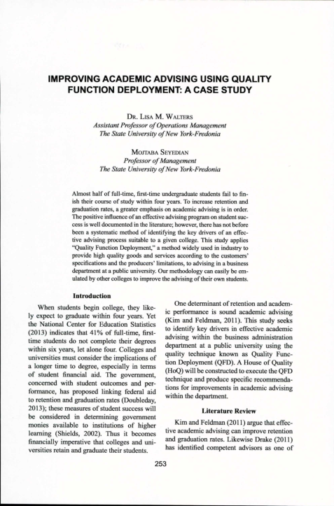 (PDF) Improving Academic Advising Using Quality Function Deployment: A ...