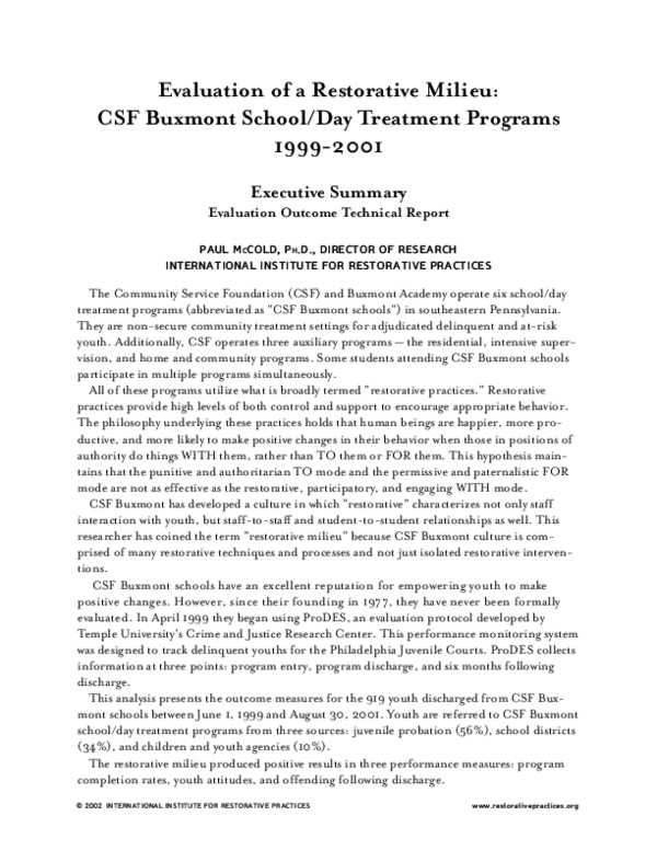 (PDF) Evaluation of a Restorative Milieu: CSF Buxmont School/Day ...