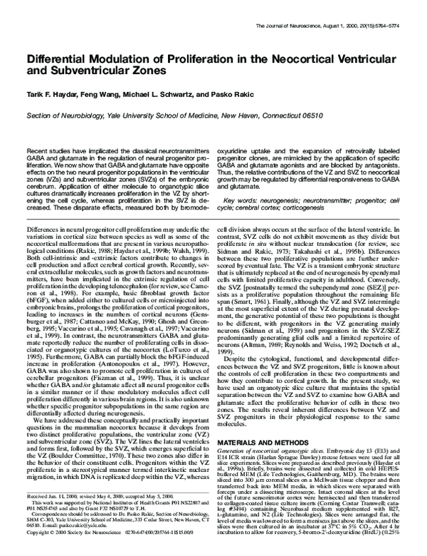 (PDF) Differential Modulation of Proliferation In the Neocortical ...