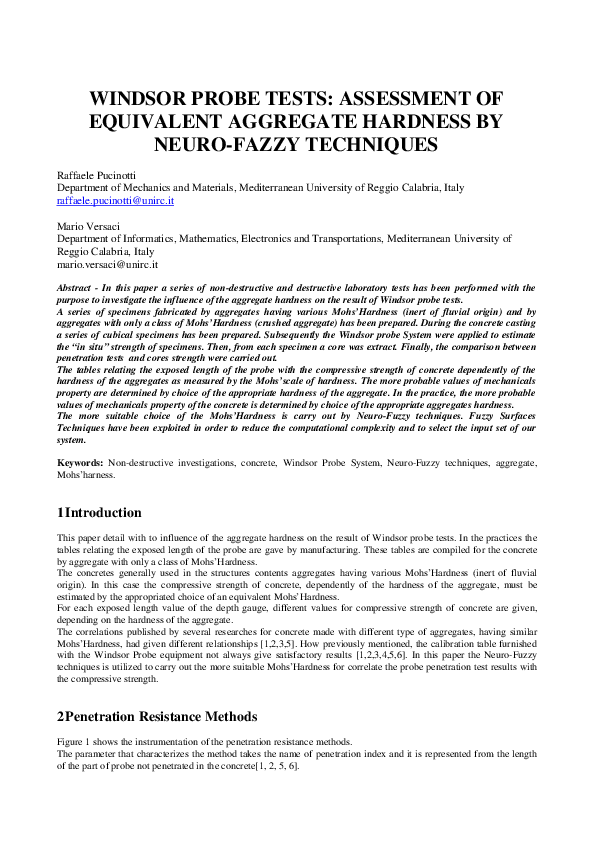 (PDF) Windsor Probe Tests : Assessment of Equivalent Aggregate Hardness ...