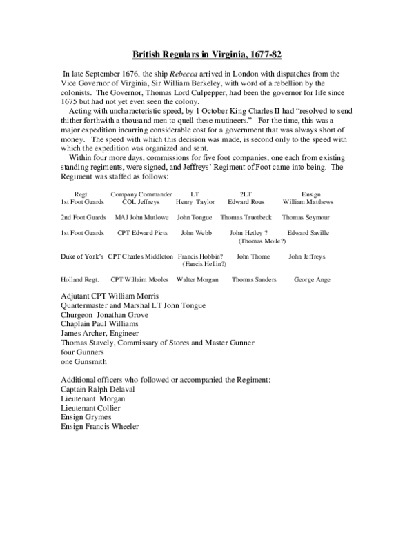 (PDF) British Regulars in Virginia 1677 82
