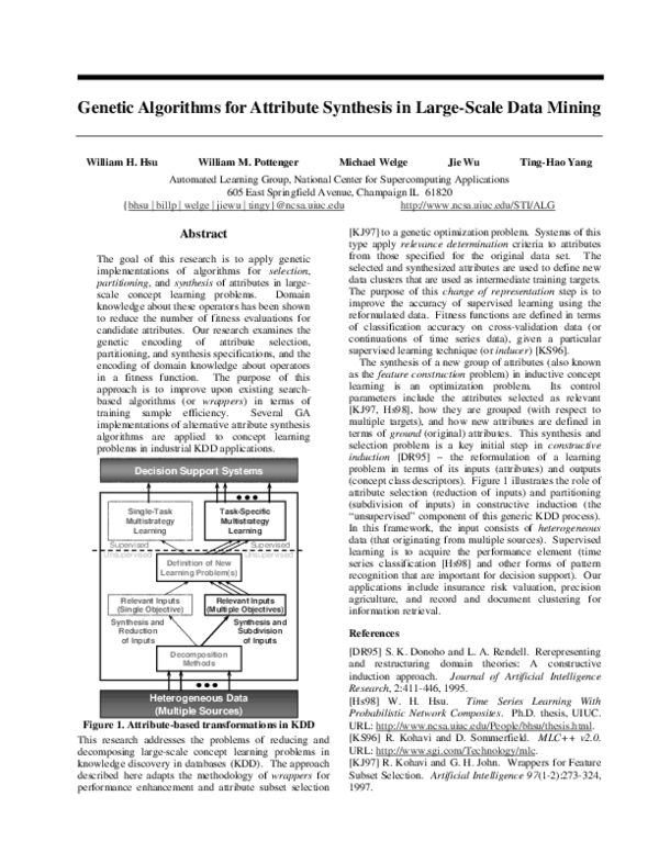(PDF) Genetic algorithms for attribute synthesis in large-scale data mining