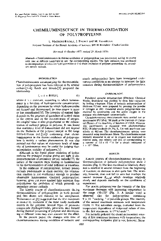 (PDF) Chemiluminescence in thermo-oxidation of polypropylene