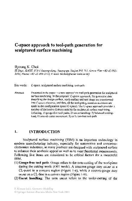 (PDF) C-space approach to tool-path generation for sculptured surface machining