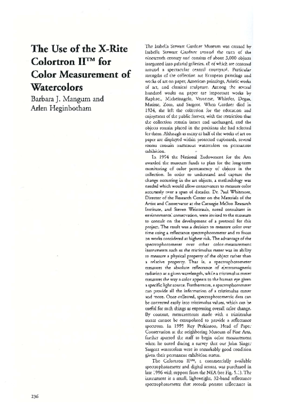 (PDF) The Use of the X-Rite Colortron II for Color Measurement of ...