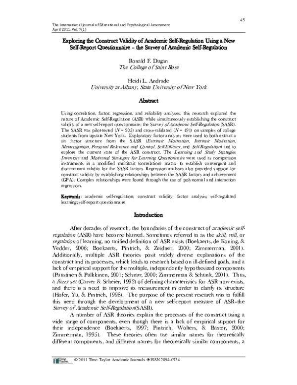 (PDF) Exploring the Construct Validity of Academic Self-Regulation Using a New Self-Report ...