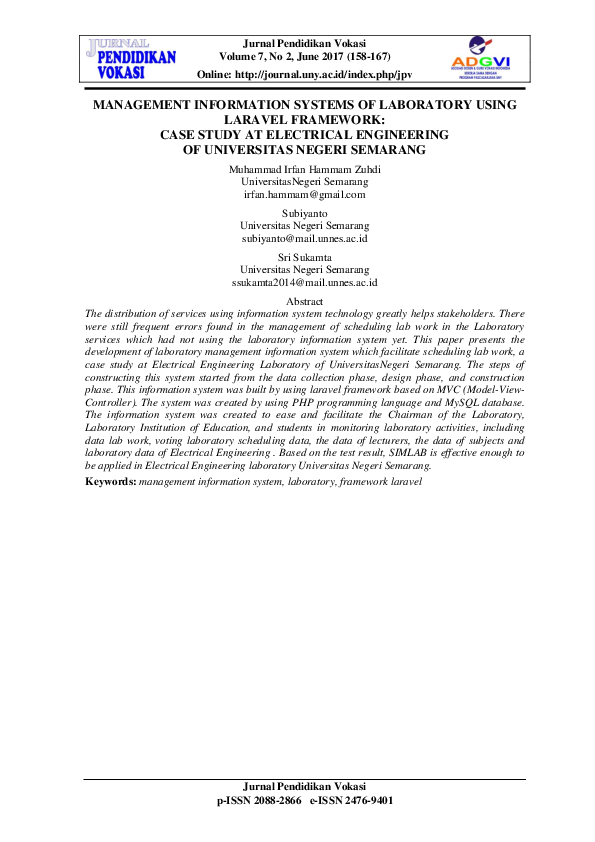 (PDF) Laravel-Based Lab Management System at UNNES