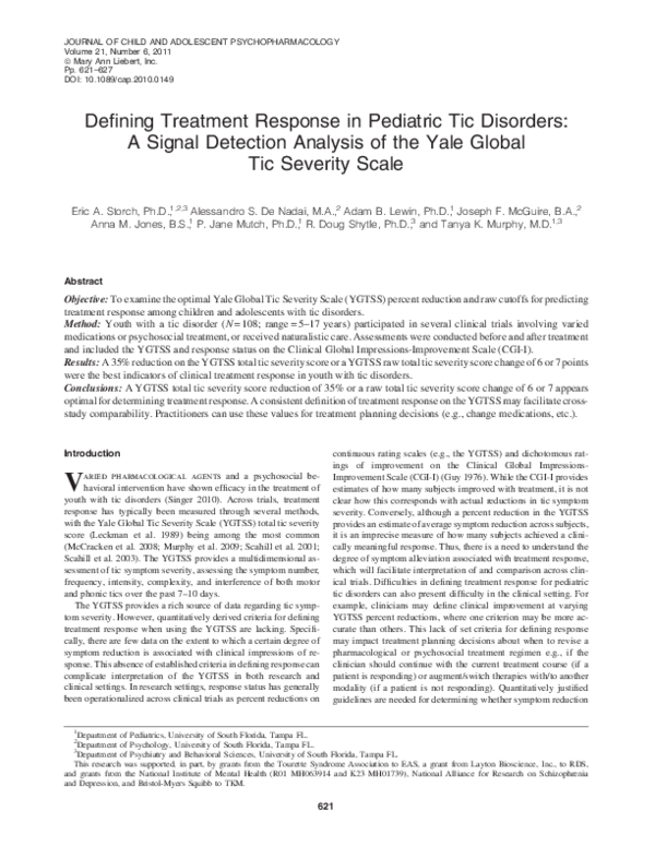 (PDF) Defining Treatment Response in Pediatric Tic Disorders: A Signal ...