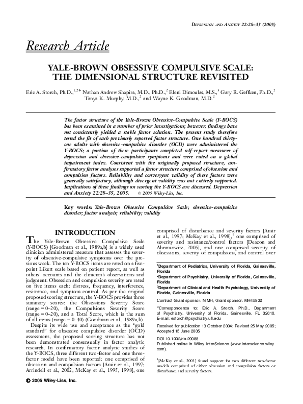 (PDF) Yale-Brown Obsessive Compulsive Scale: the dimensional structure revisited