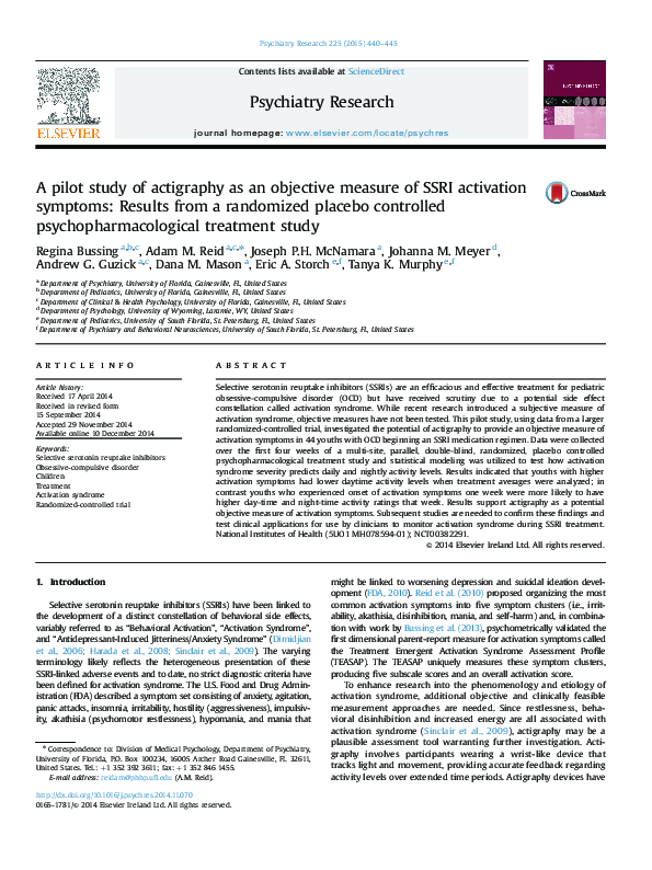 (PDF) A pilot study of actigraphy as an objective measure of SSRI ...