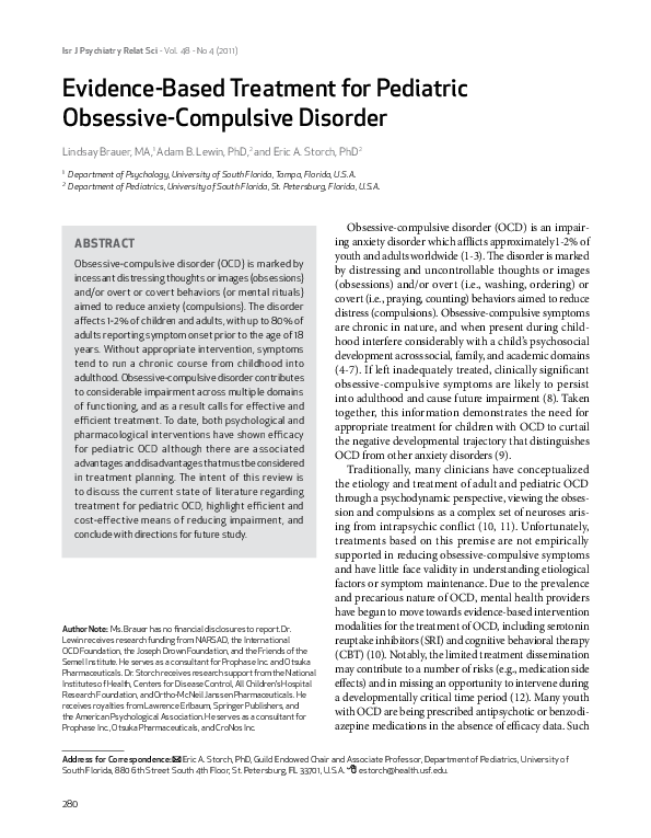 (PDF) Evidence-based treatment for pediatric obsessive-compulsive disorder