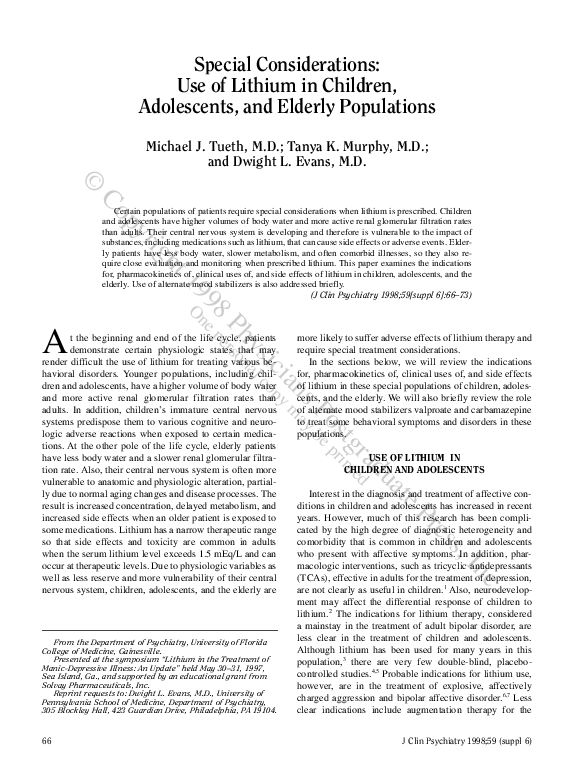 (PDF) Special considerations: use of lithium in children, adolescents ...