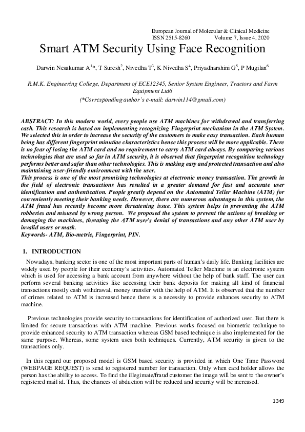 (PDF) Smart ATM Security Using Face Recognition