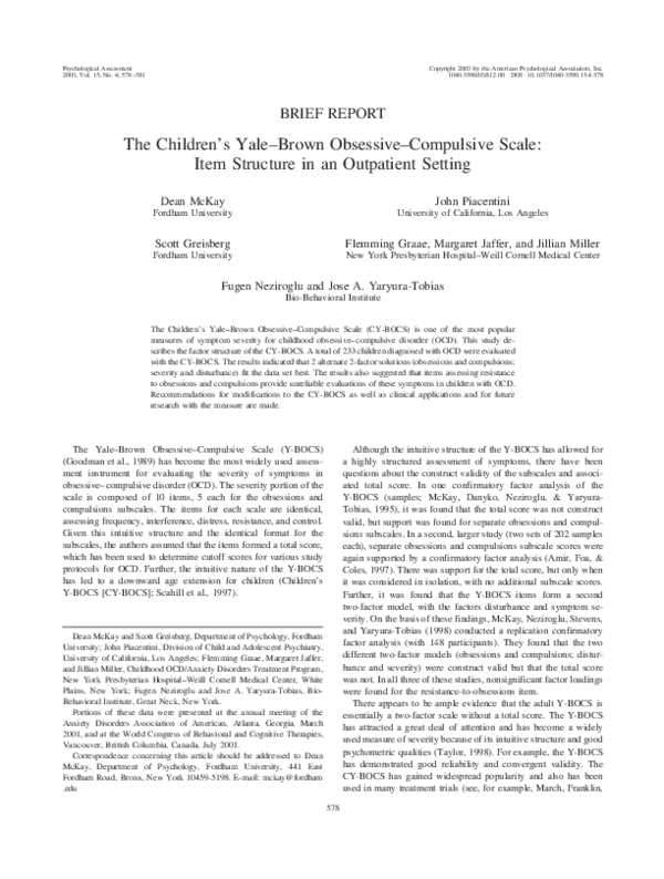 (PDF) The children's Yale-Brown obsessive-compulsive scale ...