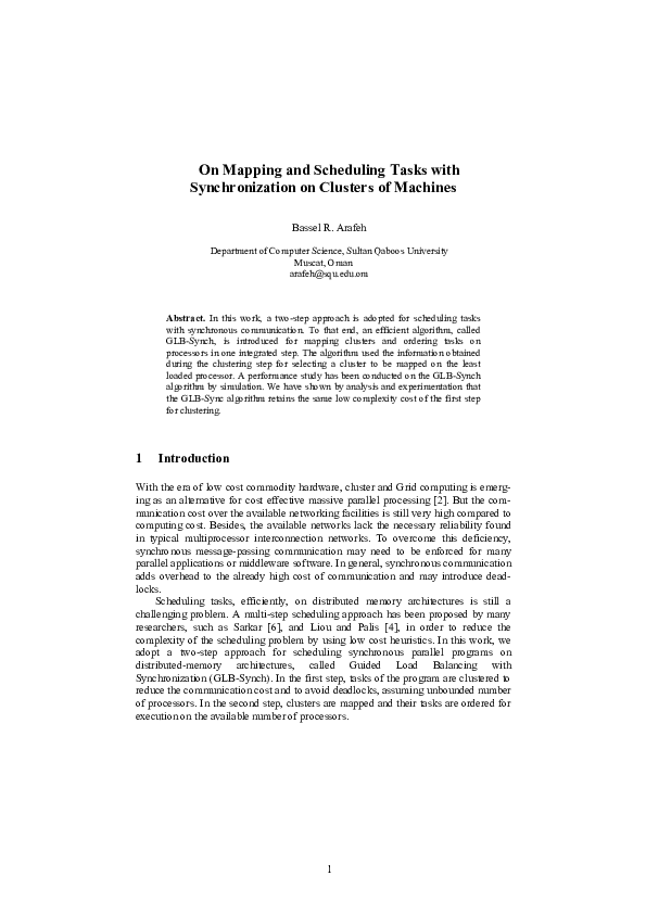 (PDF) On Mapping and Scheduling Tasks with Synchronization on Clusters ...