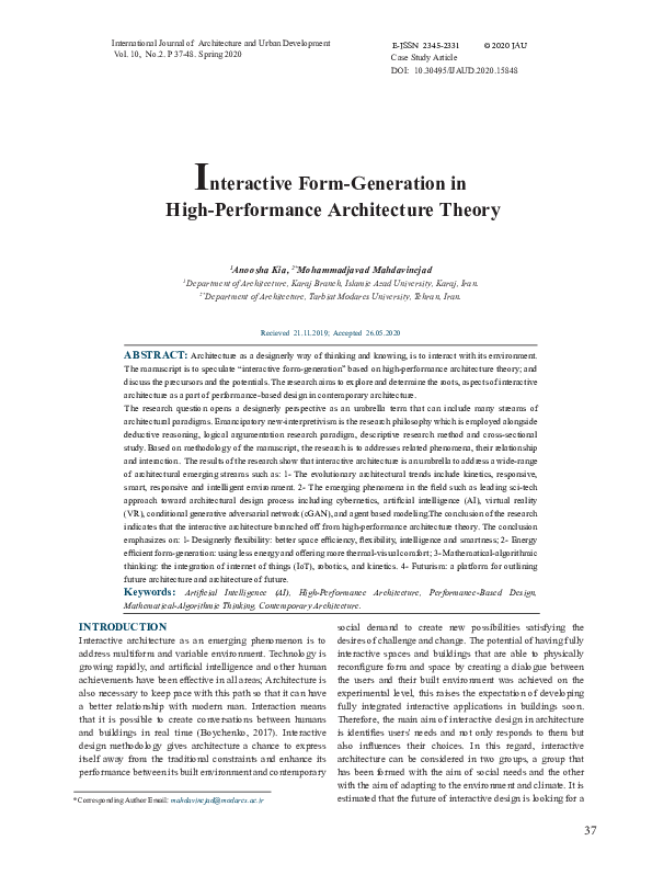 (PDF) Interactive Form-Generation in High-Performance Architecture Theory