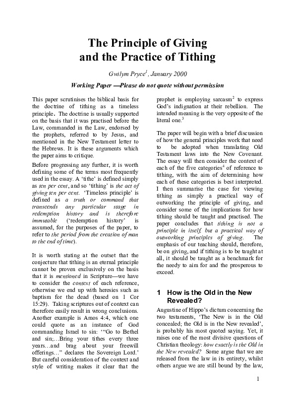 (PDF) The Principle of Giving and the Practice of Tithing