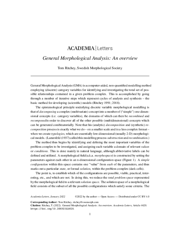 (PDF) General Morphological Analysis: An overview