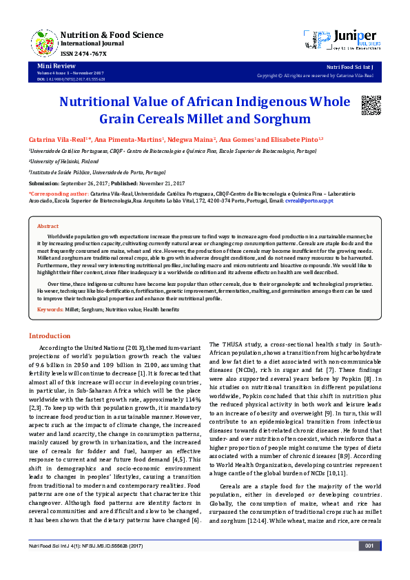 (PDF) Nutritional Value of African Indigenous Whole Grain Cereals ...