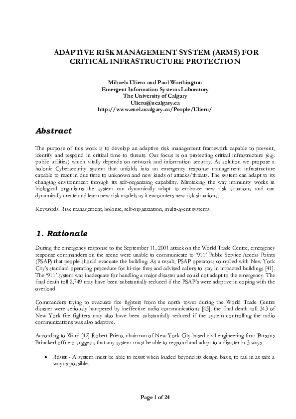 (PDF) Adaptive Risk Management System ( Arms ) for Critical ...
