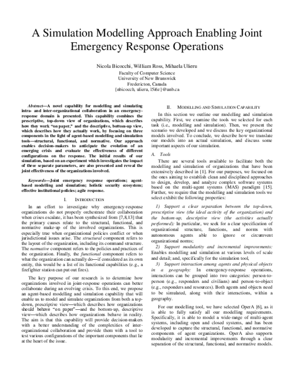 (PDF) A simulation modelling approach enabling joint emergency response ...