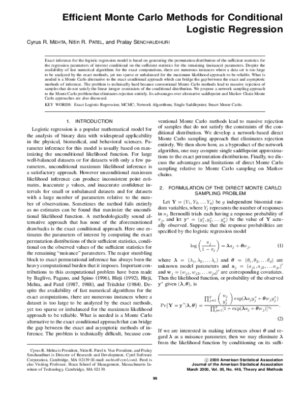 (PDF) Efficient Monte Carlo Methods for Conditional Logistic Regression