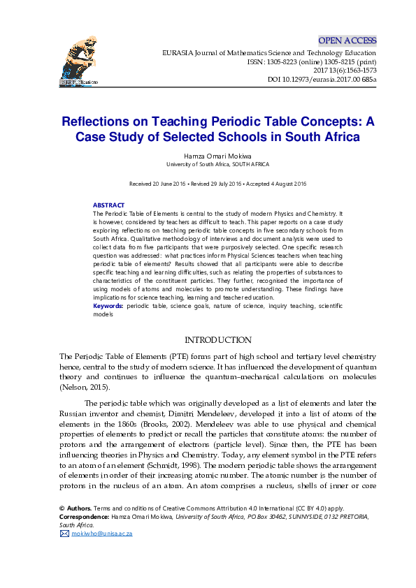 (PDF) Reflections on Teaching Periodic Table Concepts: A Case Study of ...