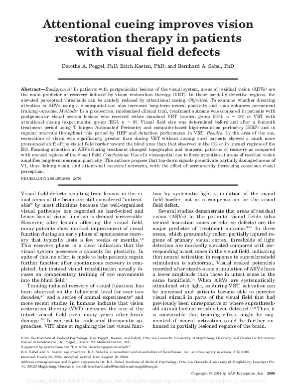 (PDF) Attentional cueing improves vision restoration therapy in ...