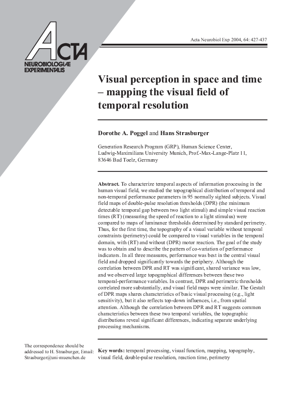 (PDF) Visual perception in space and time-mapping the visual field of ...