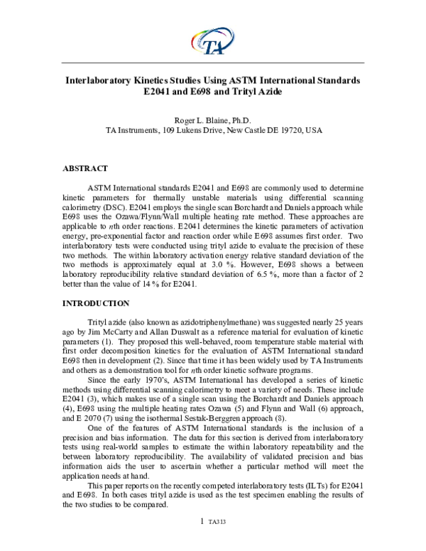 (PDF) Interlaboratory Kinetics Studies Using ASTM International ...