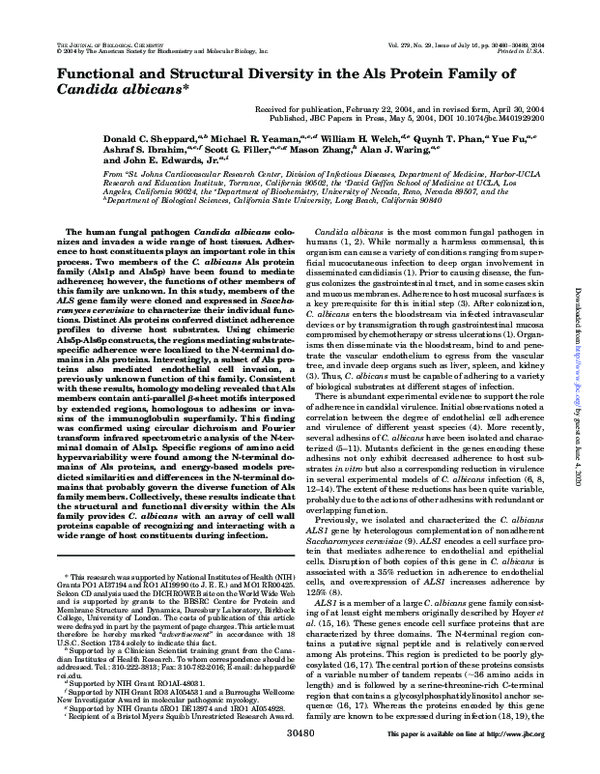 (PDF) Functional and Structural Diversity In the Als Protein Family of ...