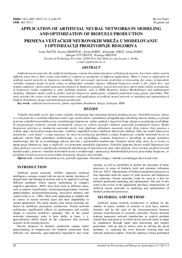 (PDF) Application of artificial neural networks in modeling and optimization of biofuels production