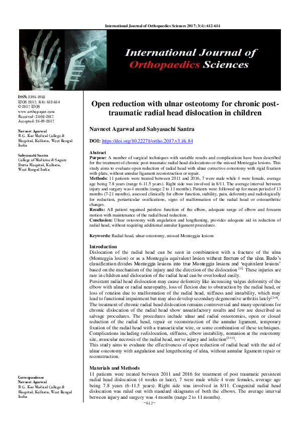 (PDF) Open reduction with ulnar osteotomy for chronic post-traumatic ...