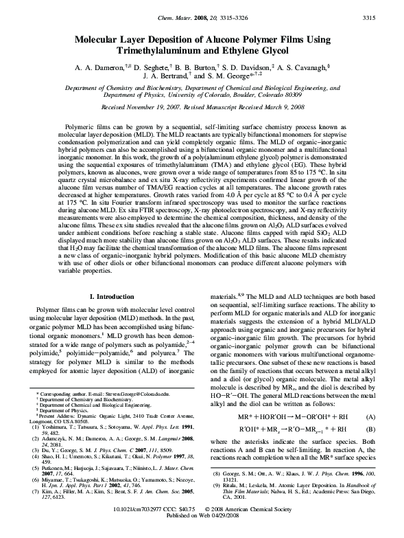 (PDF) Molecular layer deposition of alucone polymer films using ...