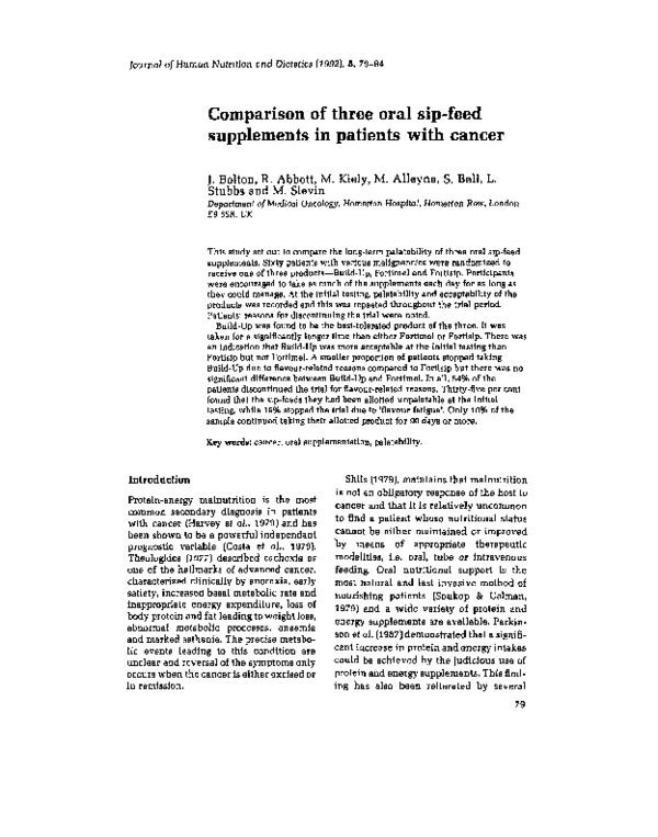 (PDF) Comparison of three oral sip-feed supplements in patients with cancer