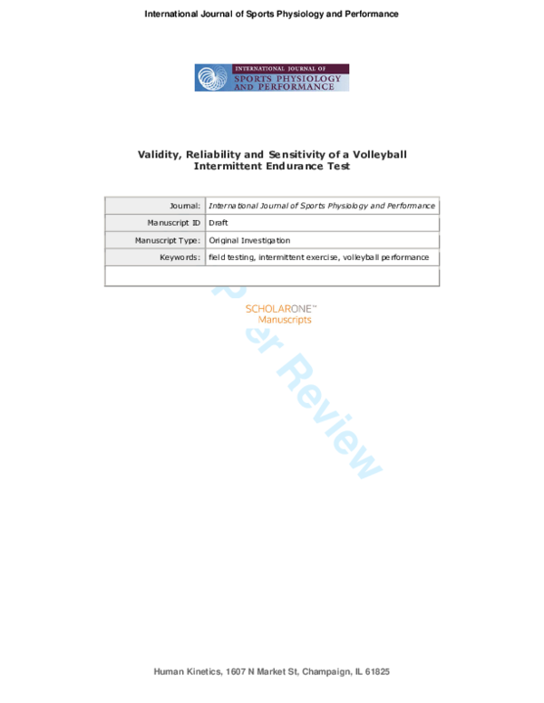 (PDF) Validity, Reliability and Sensitivity of a Volleyball ...
