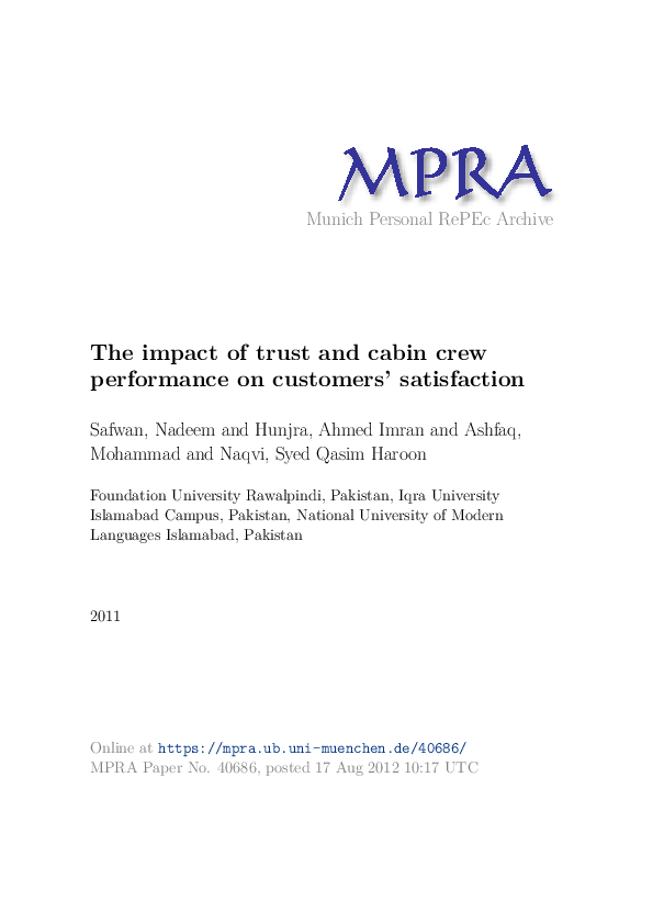 (PDF) The impact of trust and cabin crew performance on customers ...
