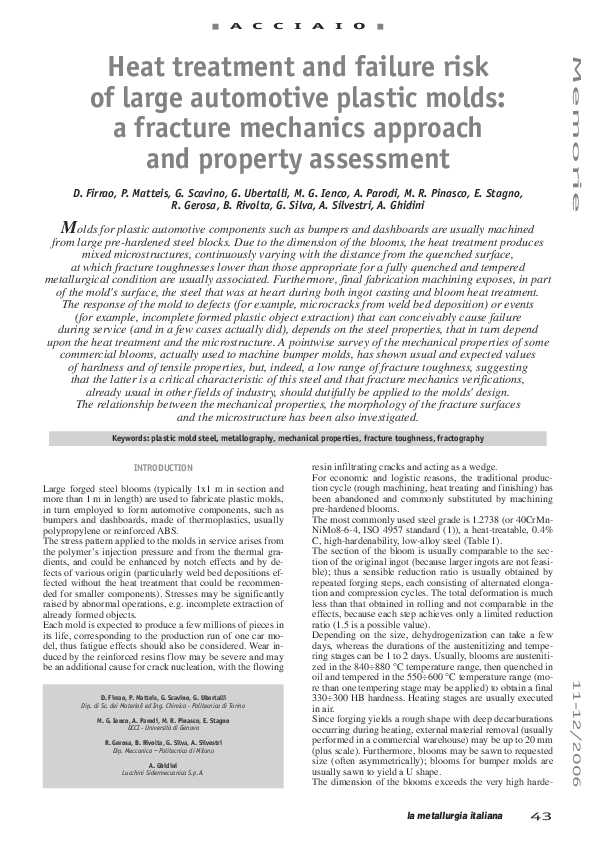 (PDF) Heat treatment and failure risk of large automotive plastic molds ...